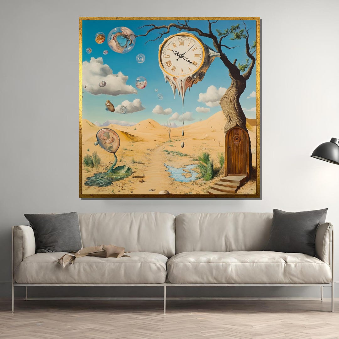 Surreal Melting Clock Canvas Painting - Salvador Dalí Inspired Dreamy ...