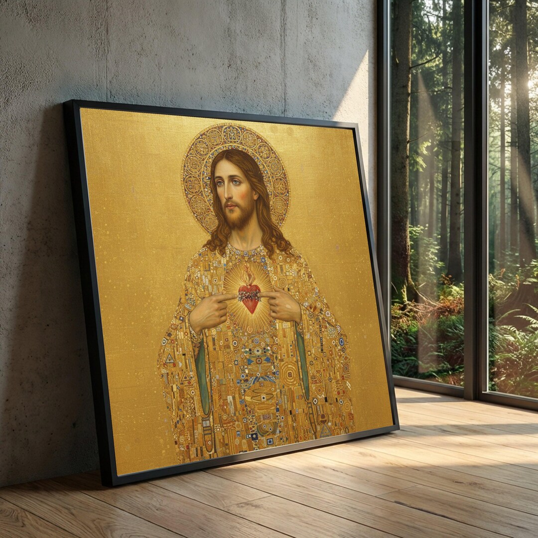 Sacred Heart of Jesus Canvas, Gold Icon, Religious Wall Art - Etsy