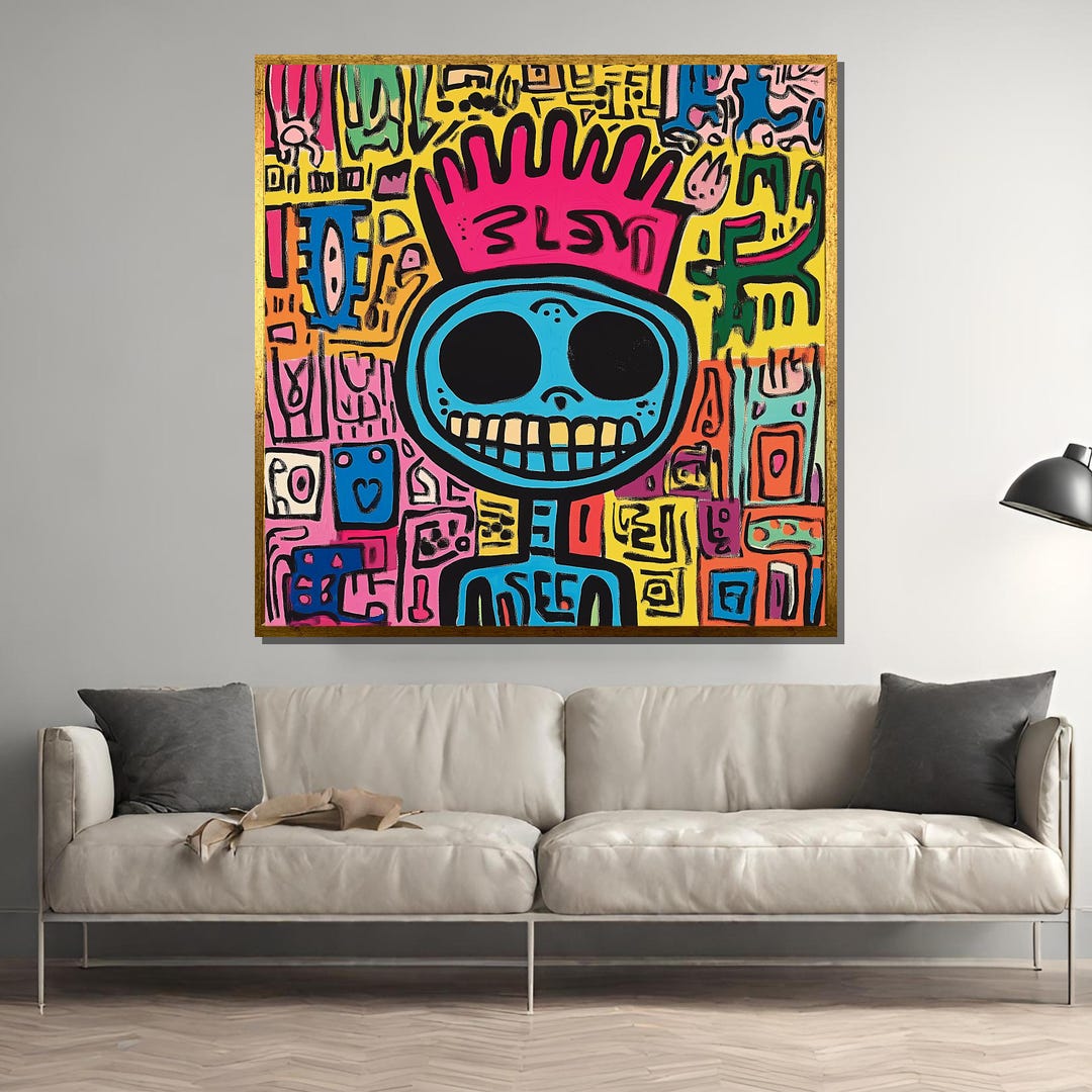 Keith Haring Skull Canvas, Colorful Graffiti Pop Art, Abstract Street ...