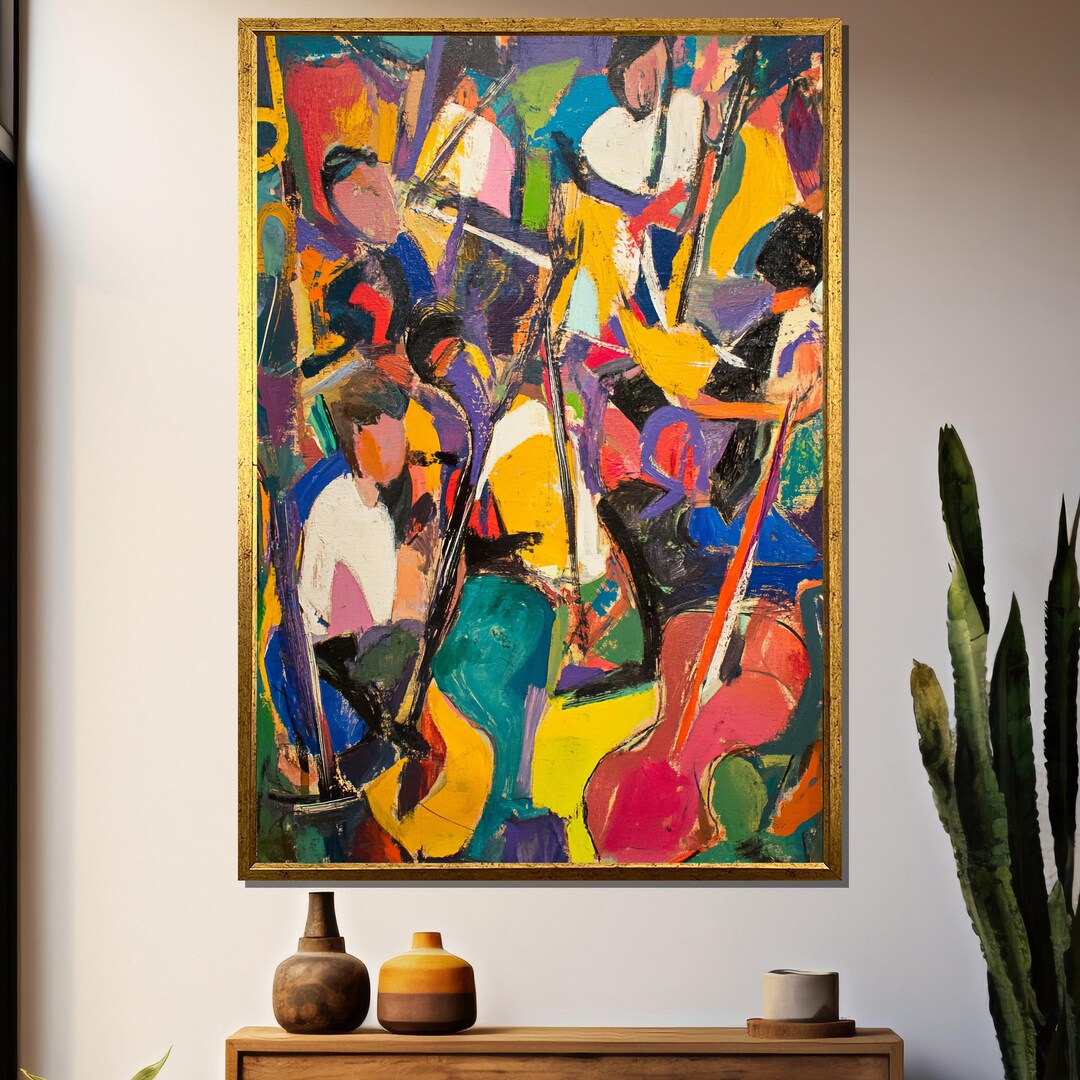 Colorful Abstract Music Canvas Painting, Orchestra Expressionist Wall ...