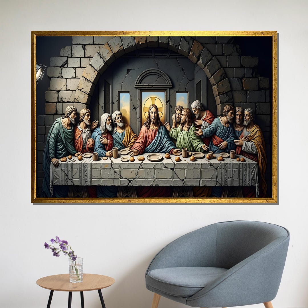 Colorful Brick-style Last Supper Canvas Painting – Iconic Religious ...