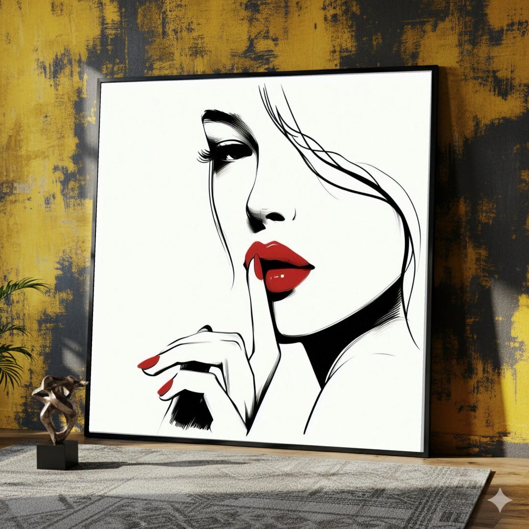 Woman Portrait Canvas Art, Red Lips, Modern Beauty Home Decor - Etsy