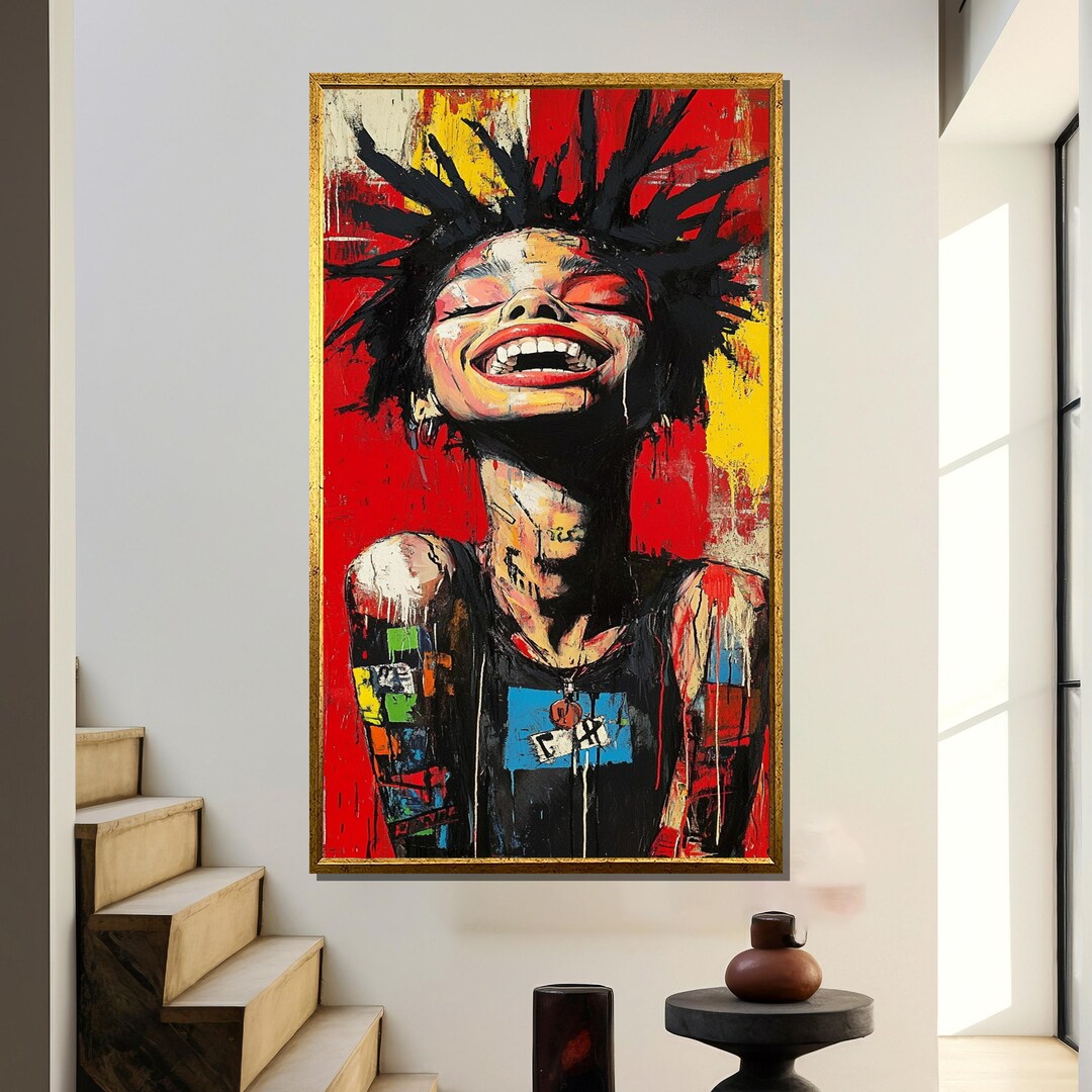 Punk Rock Girl Canvas Painting, Basquiat Inspired Graffiti Art, Bold ...