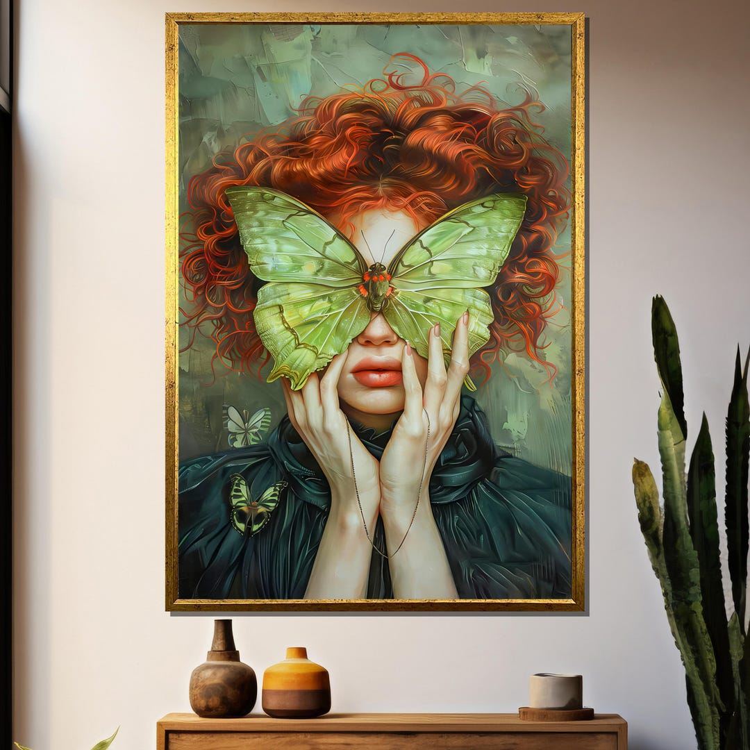 Surreal Canvas Painting of Woman With Butterfly Mask – A Dreamlike ...