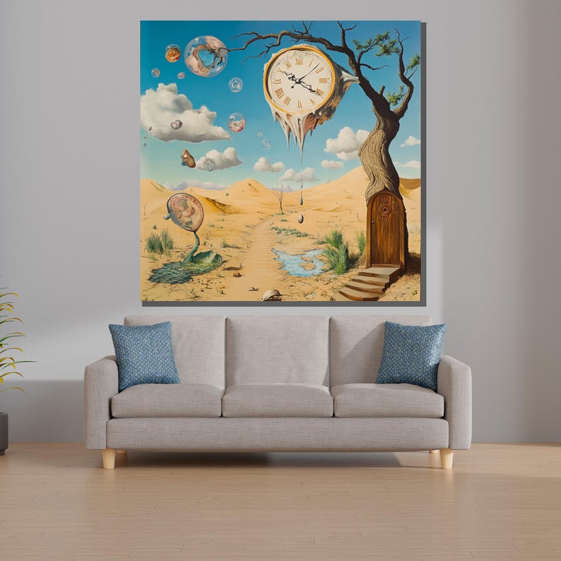 Surreal Melting Clock Canvas Painting Salvador Dalí Inspired Dreamy Art ...