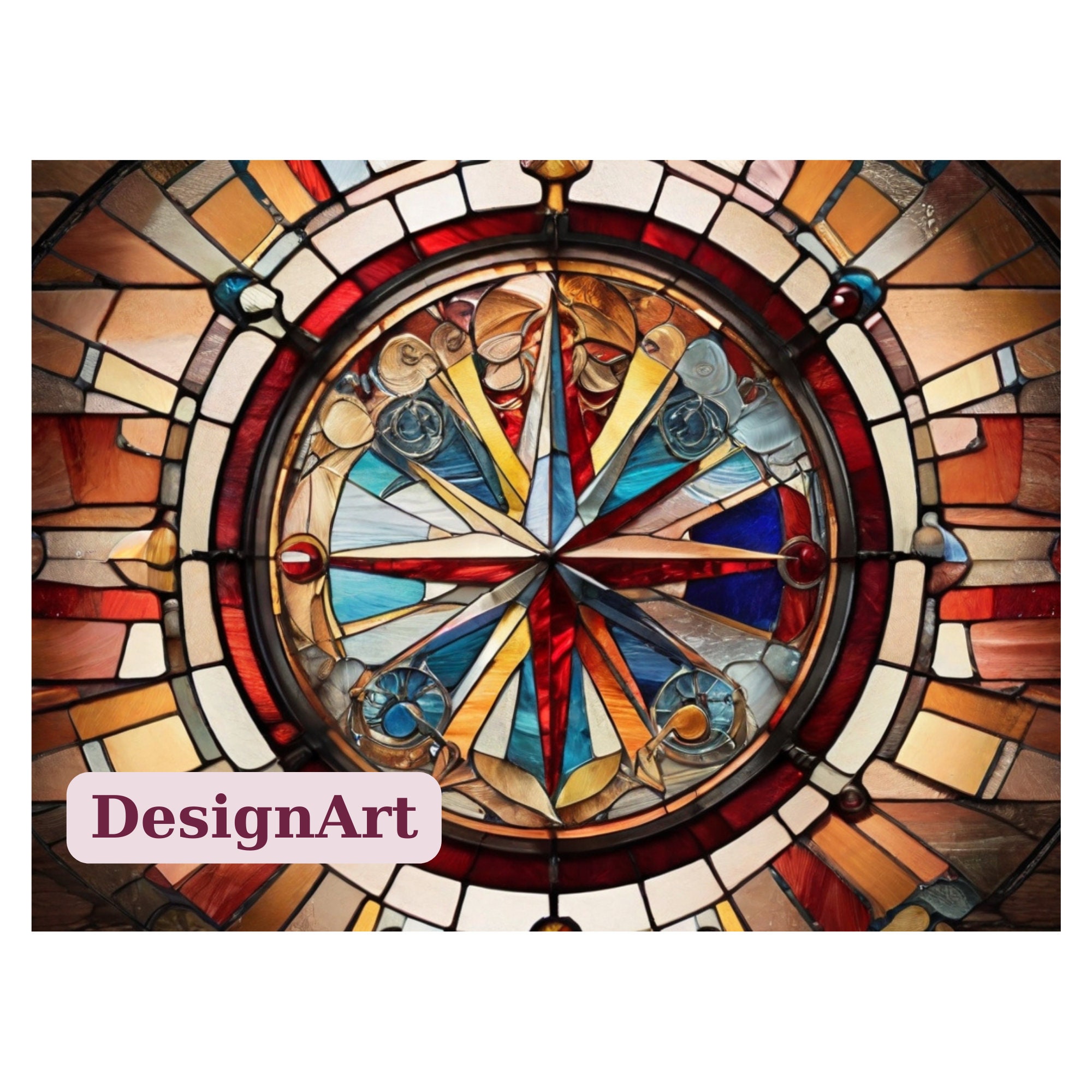 Compass Stained Glass Sublimation Design, Compass Stained Glass, Glass ...