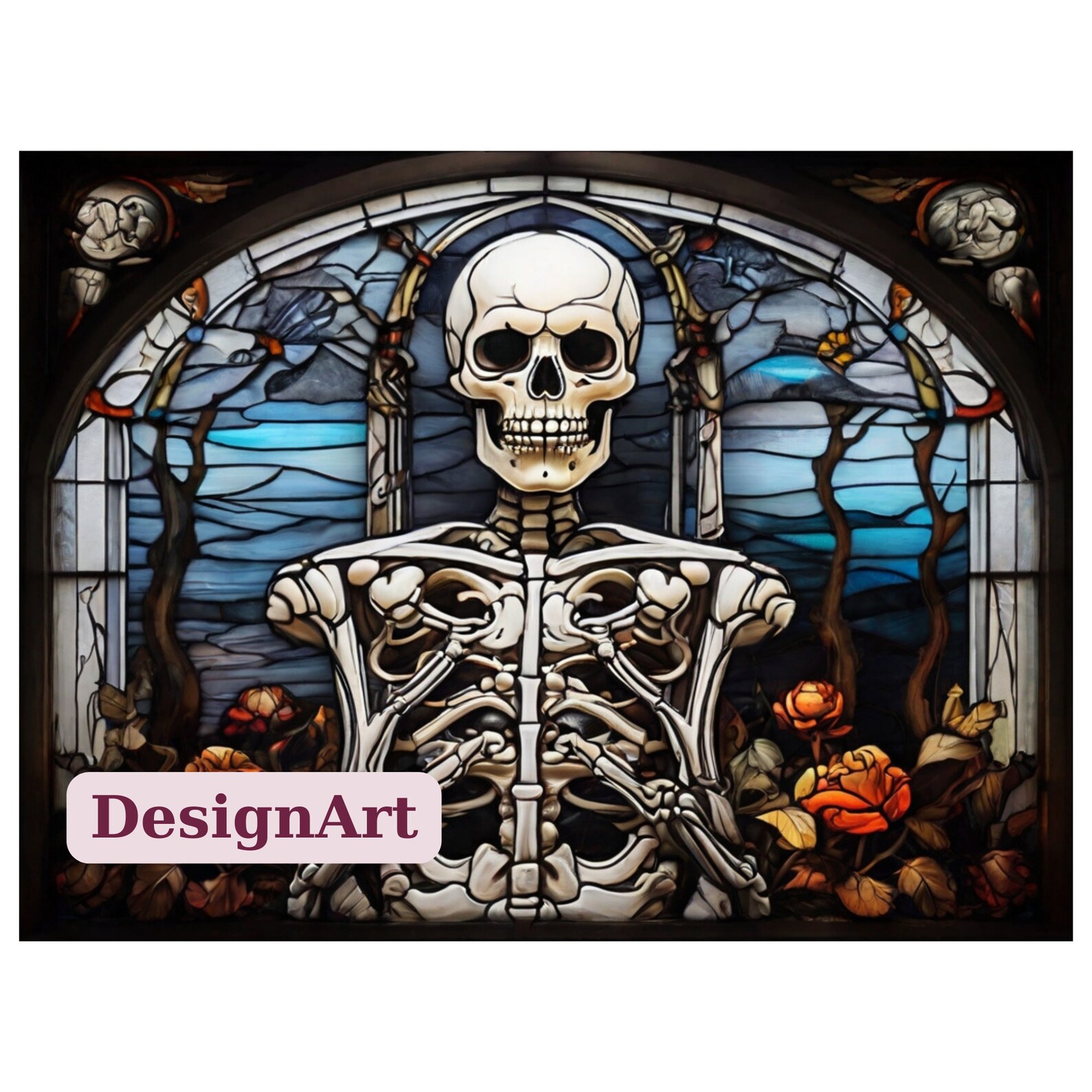 Skeleton Stained Glass Sublimation Design, Skeleton Stained Glass ...