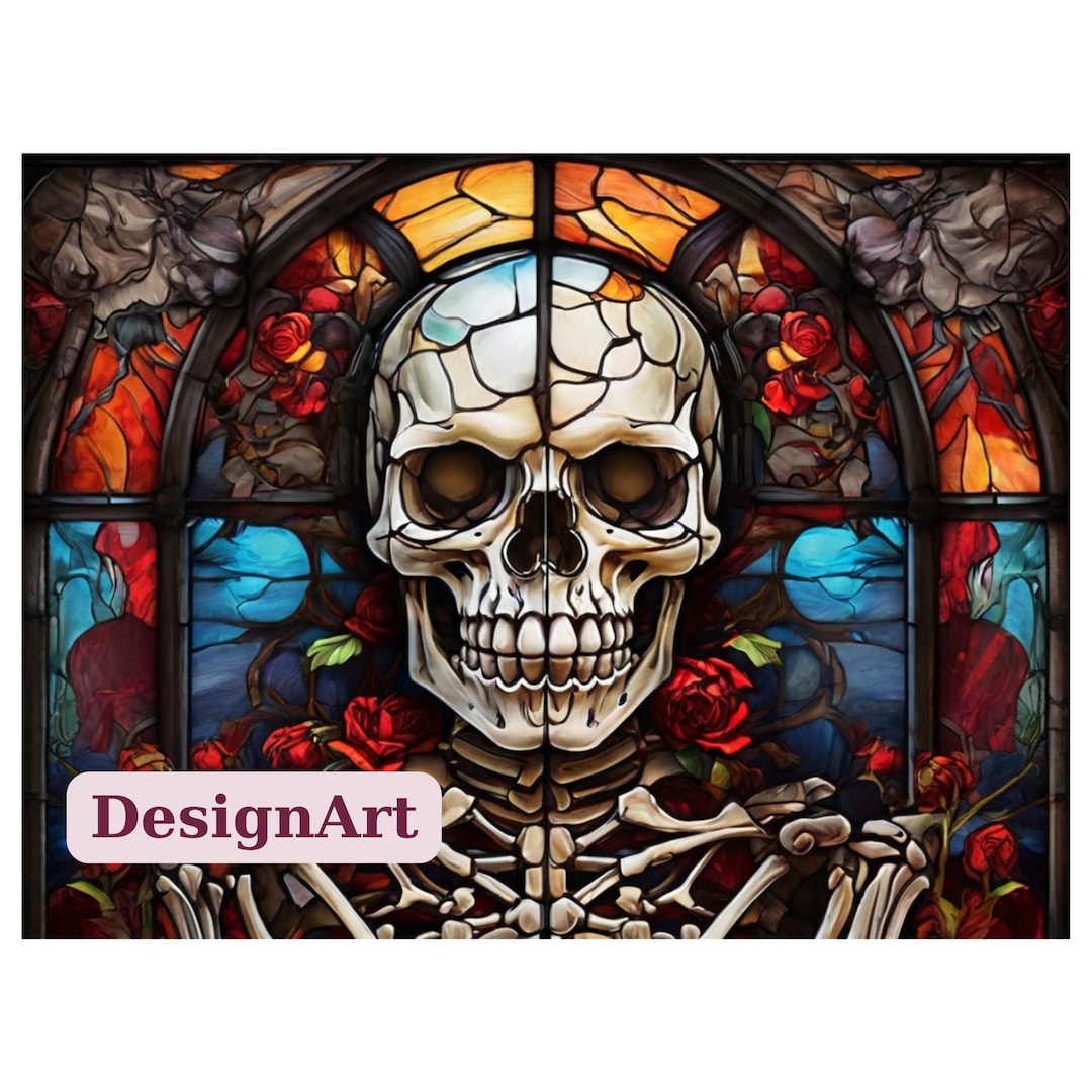 Skeleton Stained Glass Sublimation Design, Skeleton Stained Glass ...