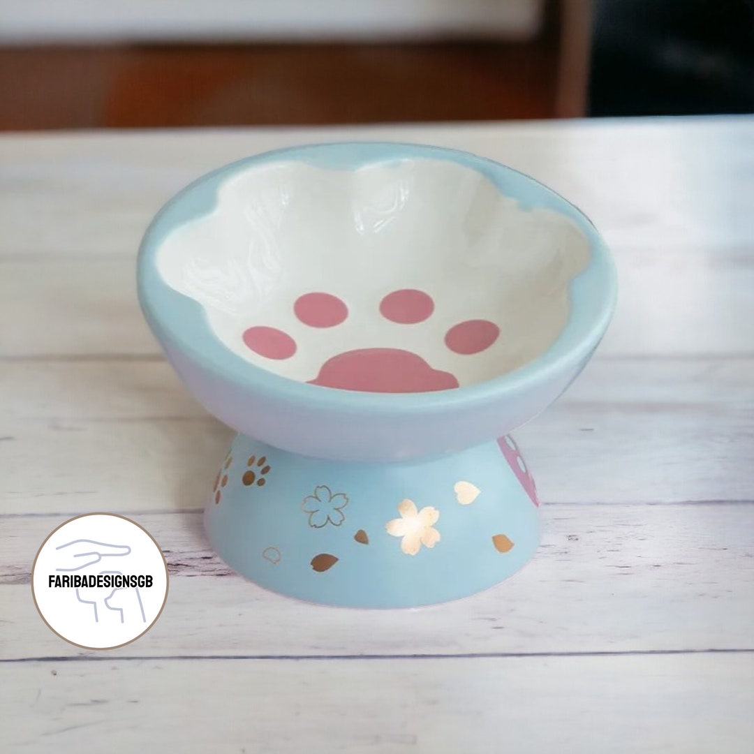 Tilted Paw Print Elevated Pet Bowl Cute Cat Food Bowl Elevated Dog Bowl ...
