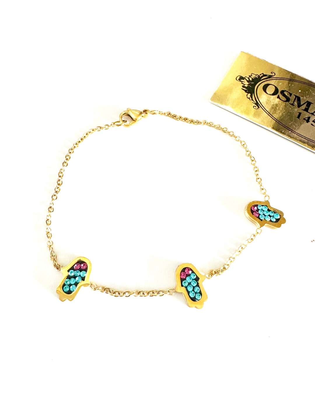 Fatima Hand BRACELET Stainless Steel 18k GOLD Plated Nazar Evil Eye ...