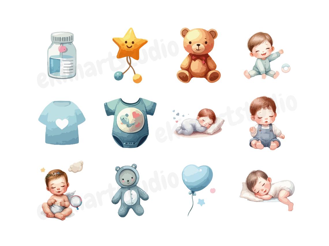 Baby Watercolor Clipart | Cute Baby Shower Clipart | PNG Bundle ...