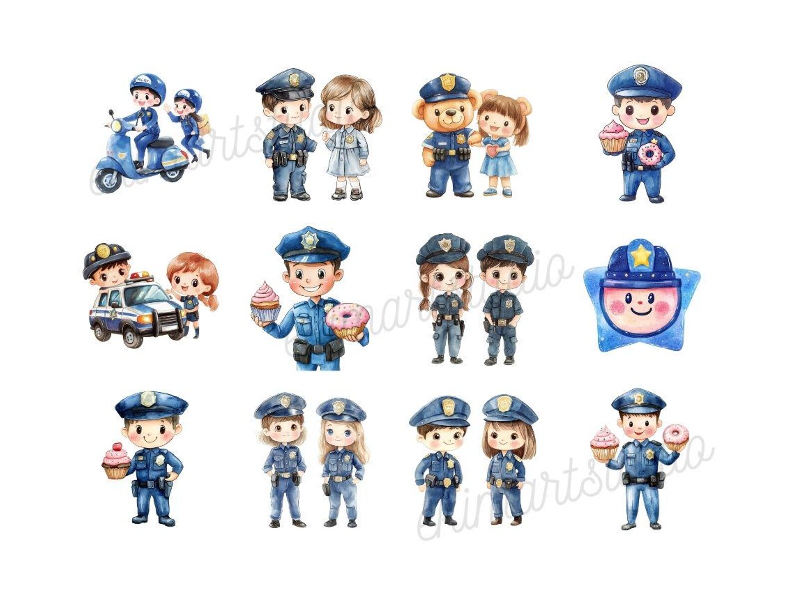 Police Station Watercolor Clipart | Police Kids Clipart | PNG Bundle ...