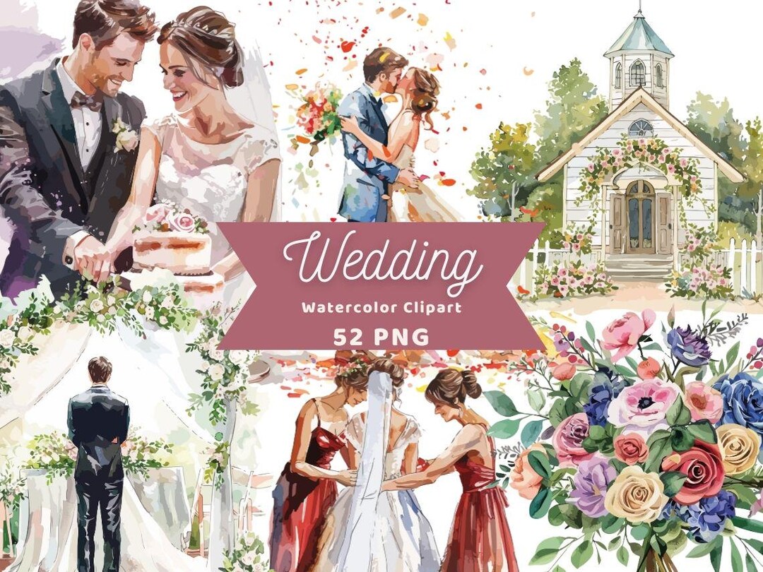Wedding Watercolor Clipart | Sticker | PNG Bundle | Digital Download ...