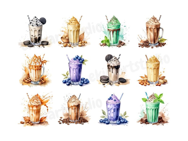 Milkshake Watercolor Clipart | Milkshake Clipart | PNG Bundle | Cute ...