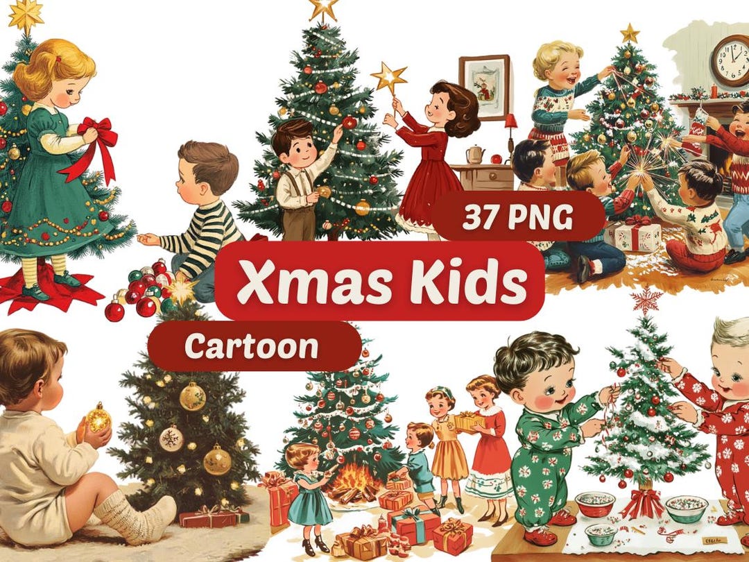 Christmas Kids Watercolor Clipart | Christmas Tree PNG | PNG Bundle ...