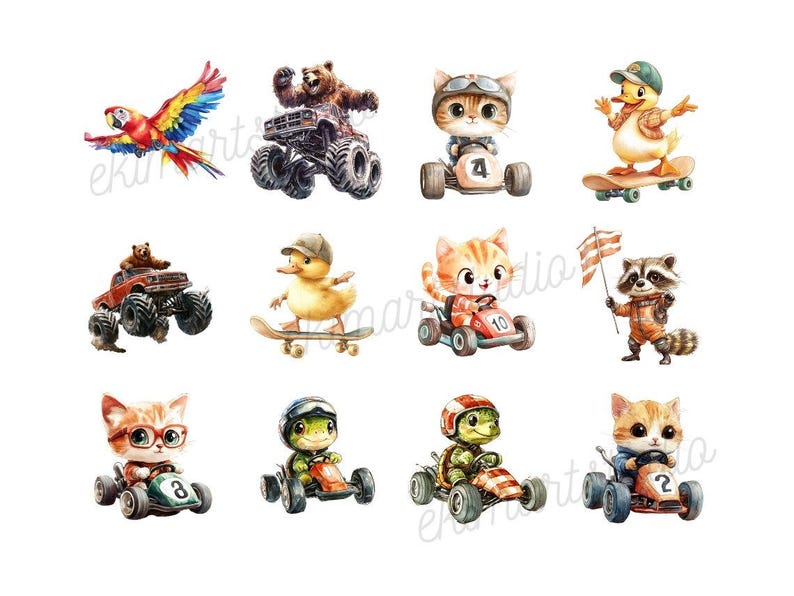 Racing Animals Watercolor Clipart | Racing Animals | PNG Bundle ...