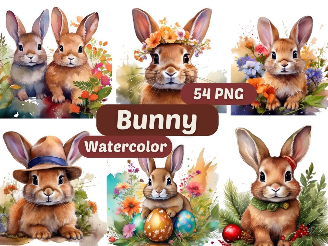 Bunnies Watercolor Clipart | Cute Adorable Bunny Images | Rabbit ...