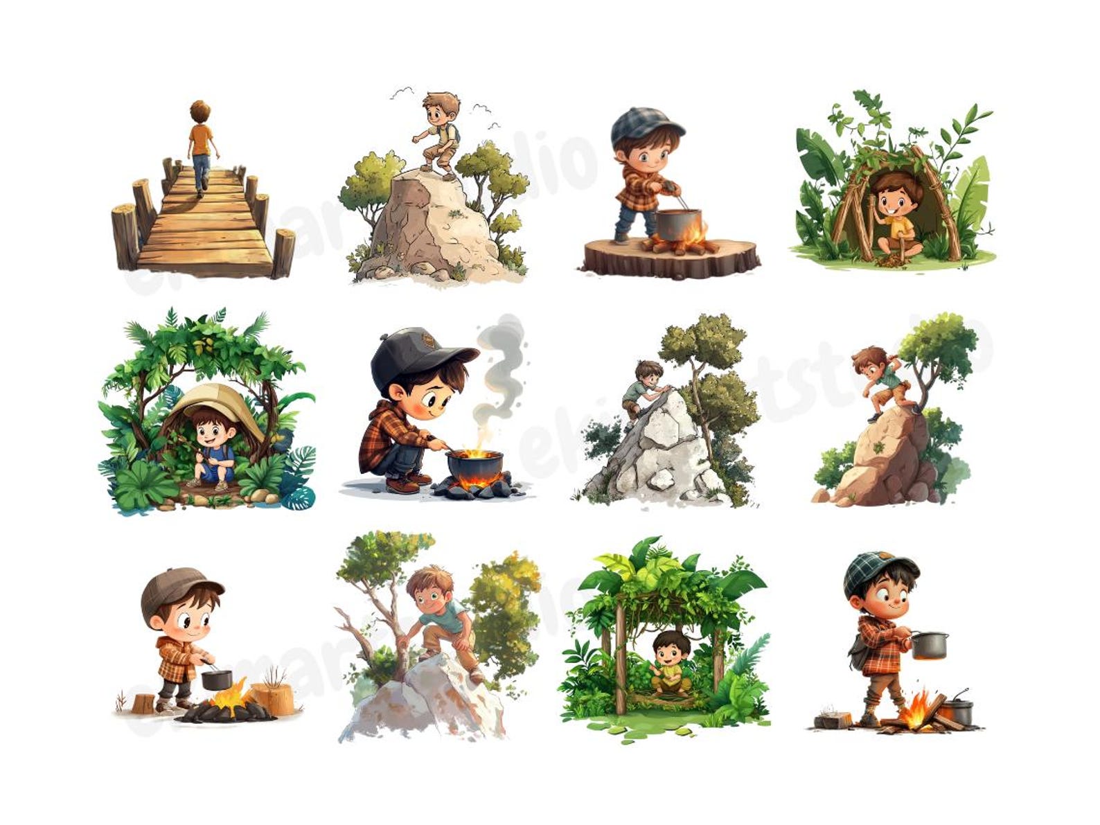 Camping Boys Watercolor Clipart | Kids PNG | PNG Bundle | Digital ...