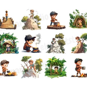Camping Boys Watercolor Clipart | Kids PNG | PNG Bundle | Digital ...
