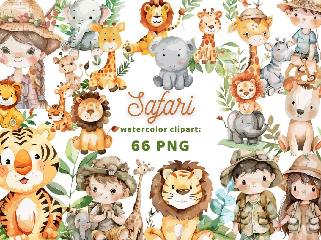 Safari Adventure Watercolor Clipart | Jungle | PNG Bundle | Digital ...