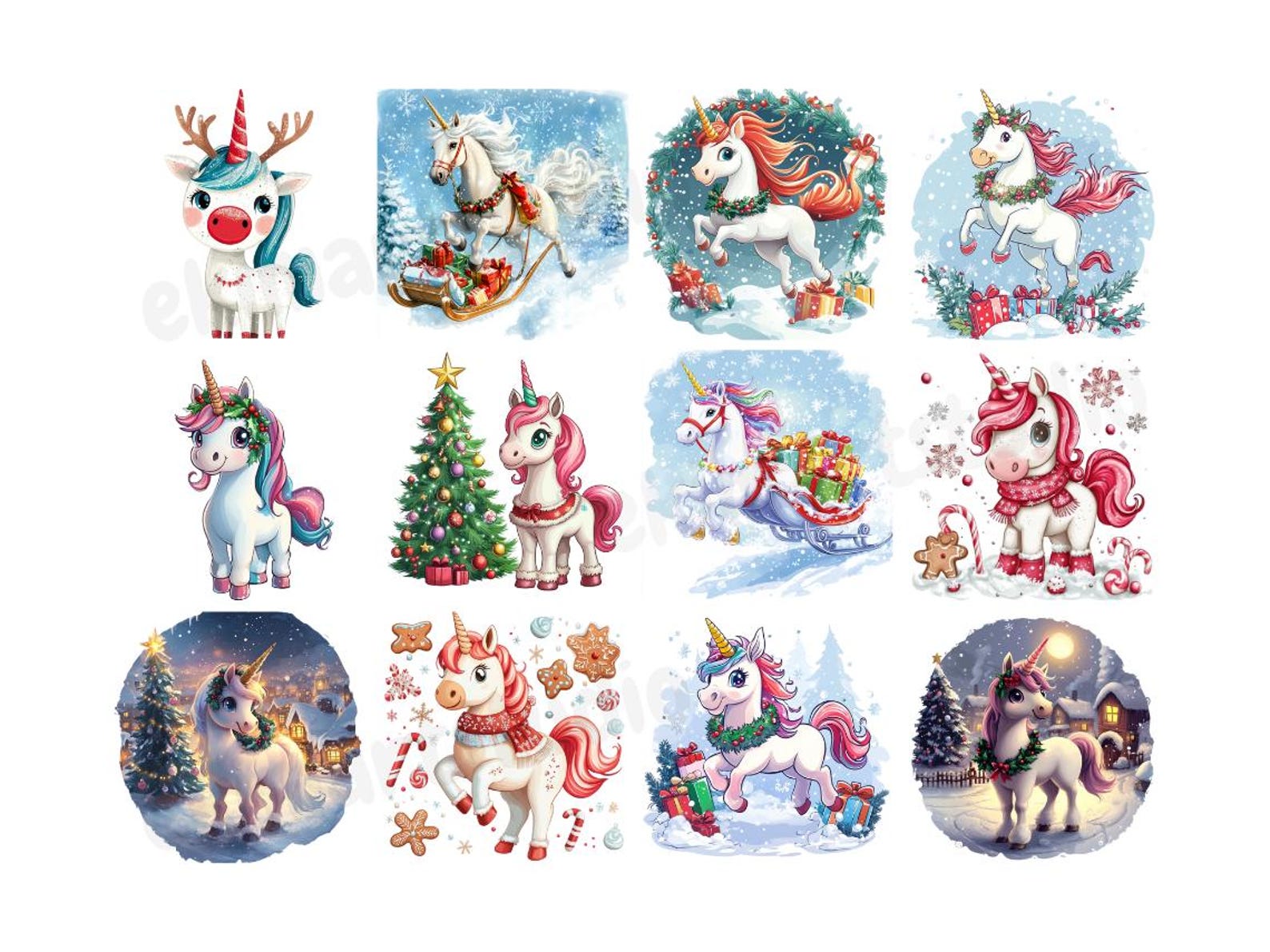 Christmas Unicorn Clipart | Unicorn PNG | PNG Bundle | Christmas Animal ...