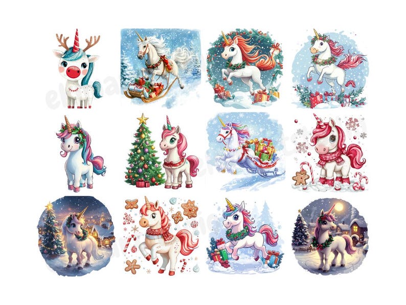 Christmas Unicorn Clipart | Unicorn PNG | PNG Bundle | Christmas Animal ...