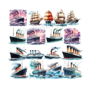 Titanic Watercolor Clipart Sticker PNG Bundle Digital Download ...