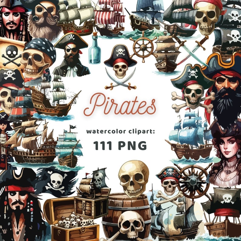 Pirates Clipart | Pirates | PNG Bundle | Digital Download | Watercolor ...