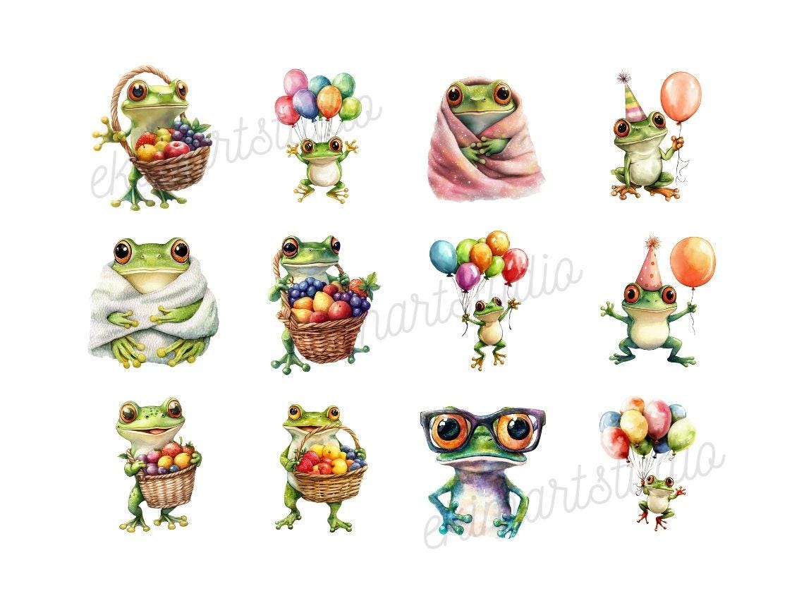 Cute Frog Watercolor Clipart | Sticker | PNG Bundle | Digital Download ...