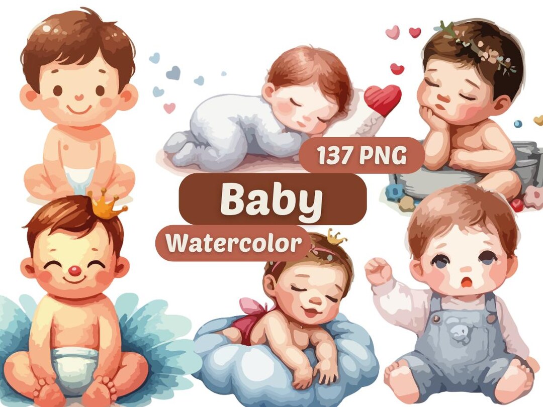Baby Watercolor Clipart | Cute Baby Shower Clipart | PNG Bundle ...