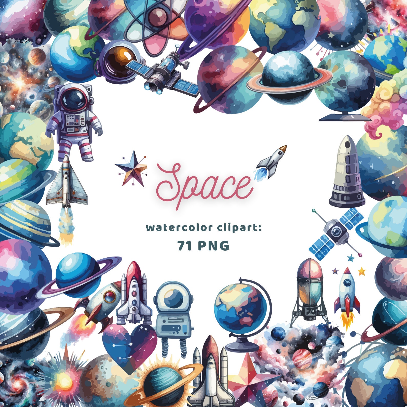 Space Watercolor Clipart | Sticker | PNG Bundle | Digital Download ...