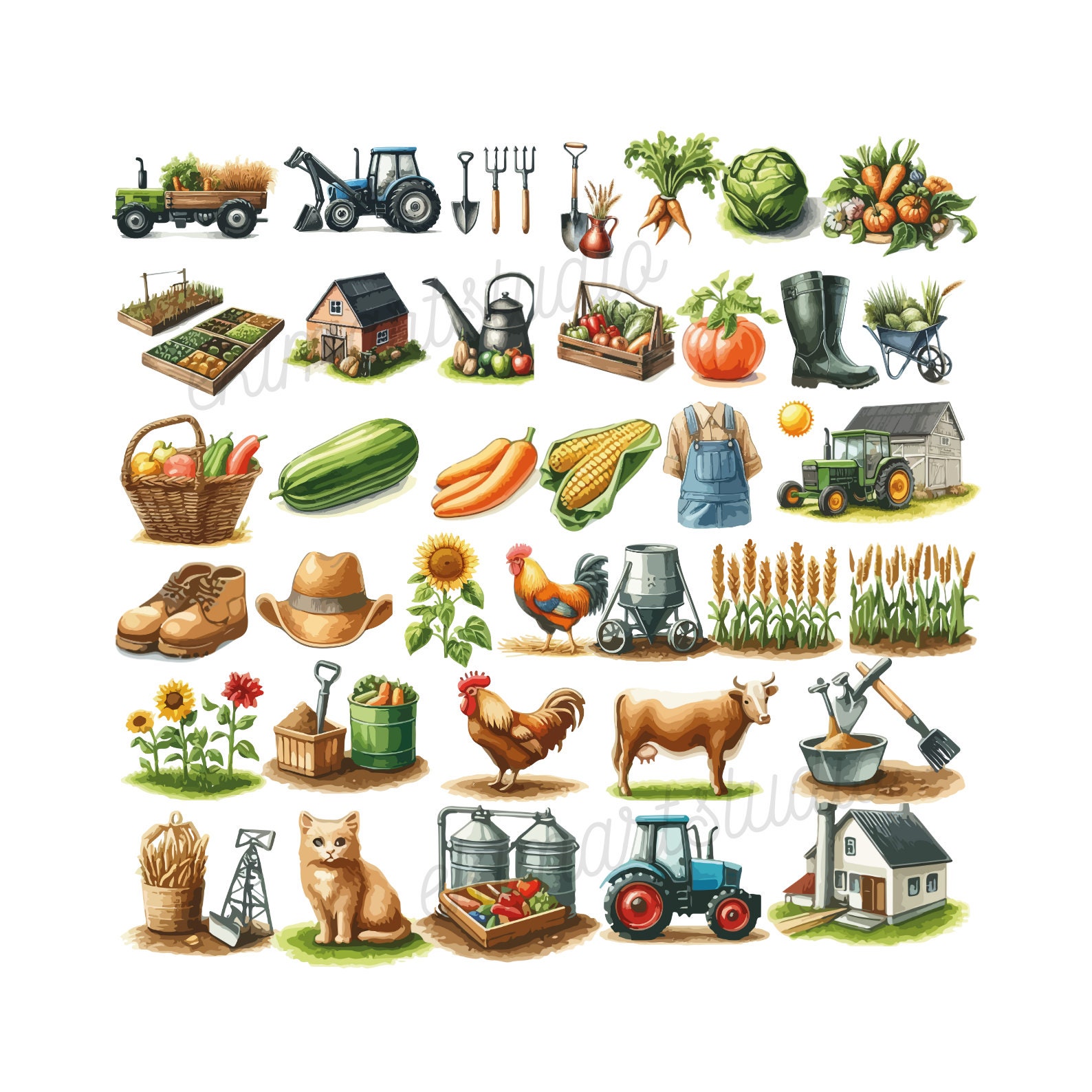 Farm Watercolor Clipart | Sticker | PNG Bundle | Digital Download ...