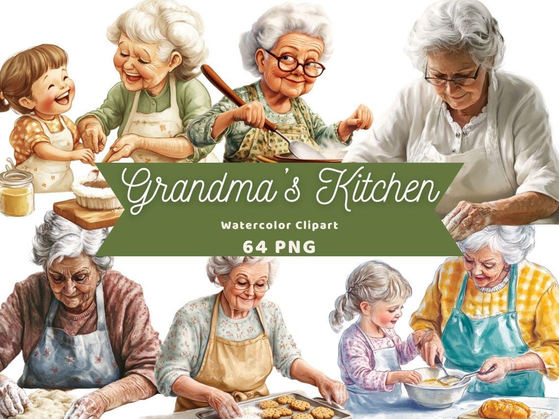 Grandma's Kitchen Watercolor Clipart | Grandma Clipart | PNG Bundle ...