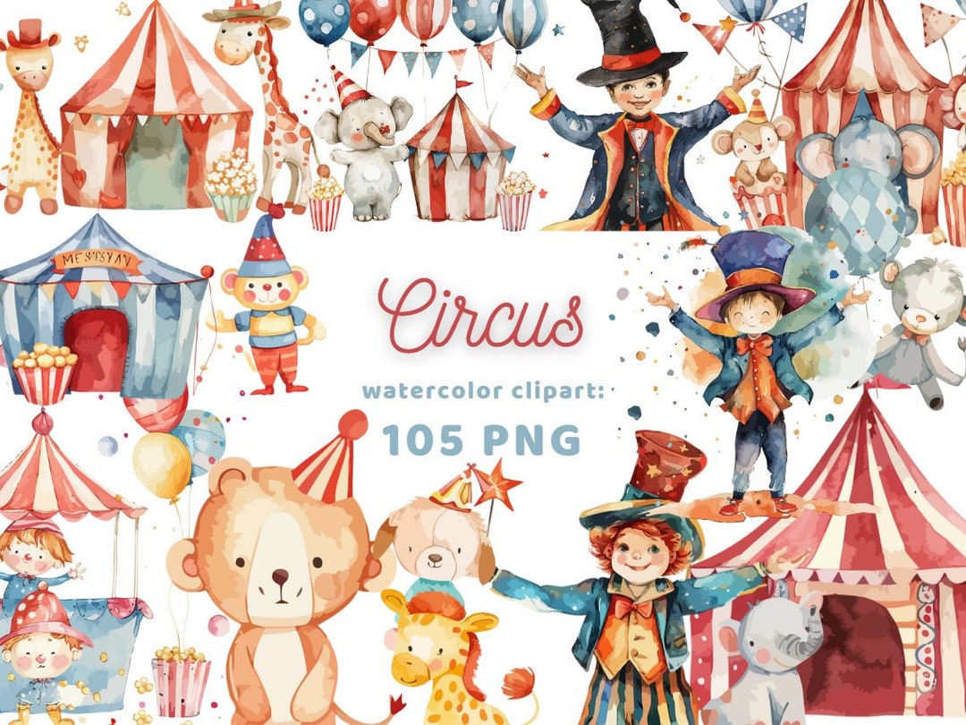 Circus Watercolor Clipart | Cute Animals | PNG Bundle | Digital ...
