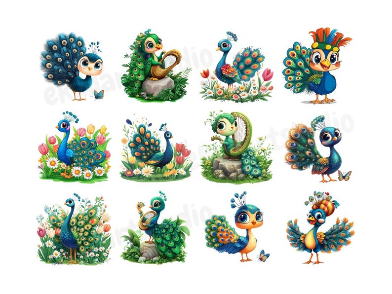 Peacock Watercolor Clipart | Peacock PNG | PNG Bundle | Digital ...