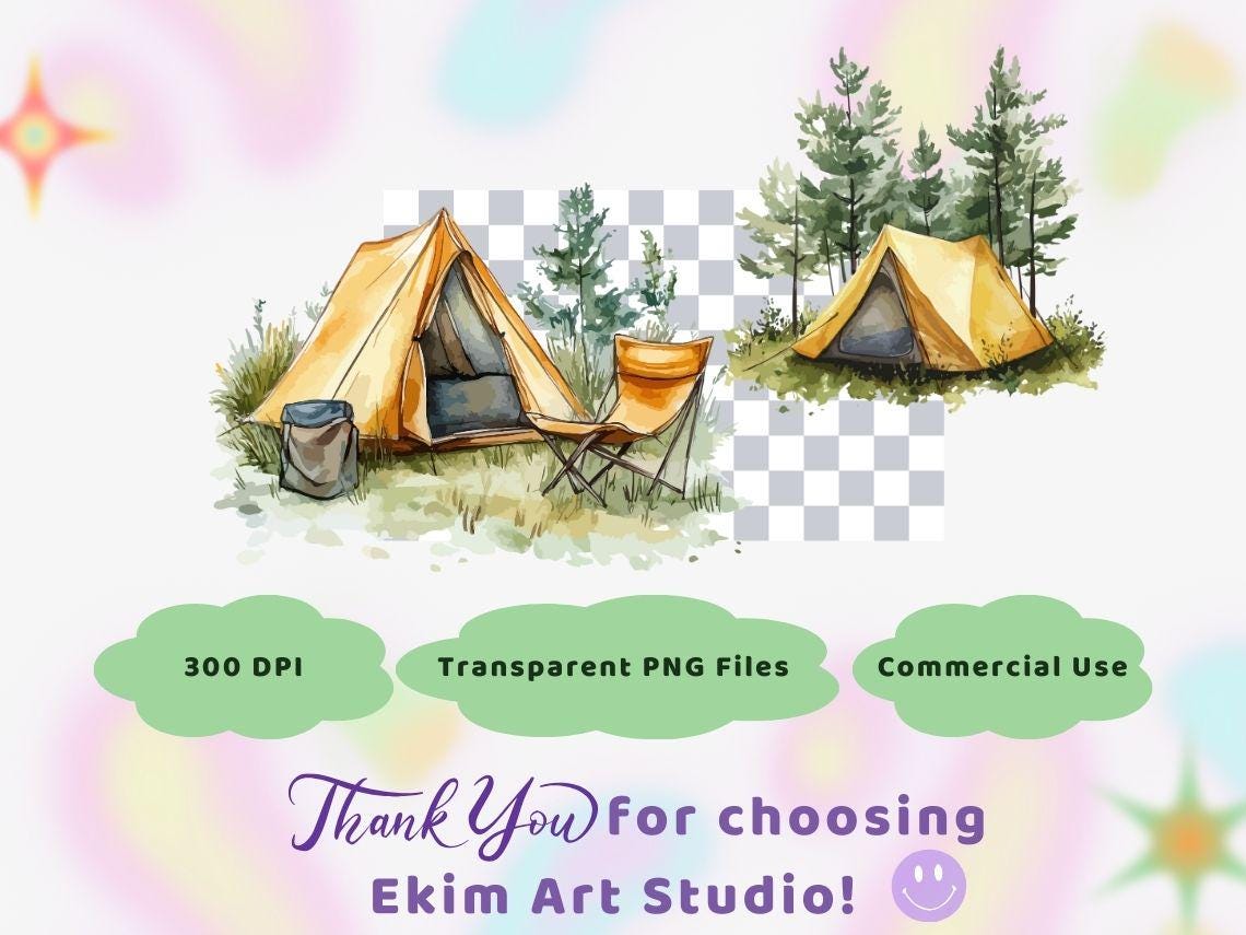 Camping Watercolor Clipart | Sticker | PNG Bundle | Digital Download ...