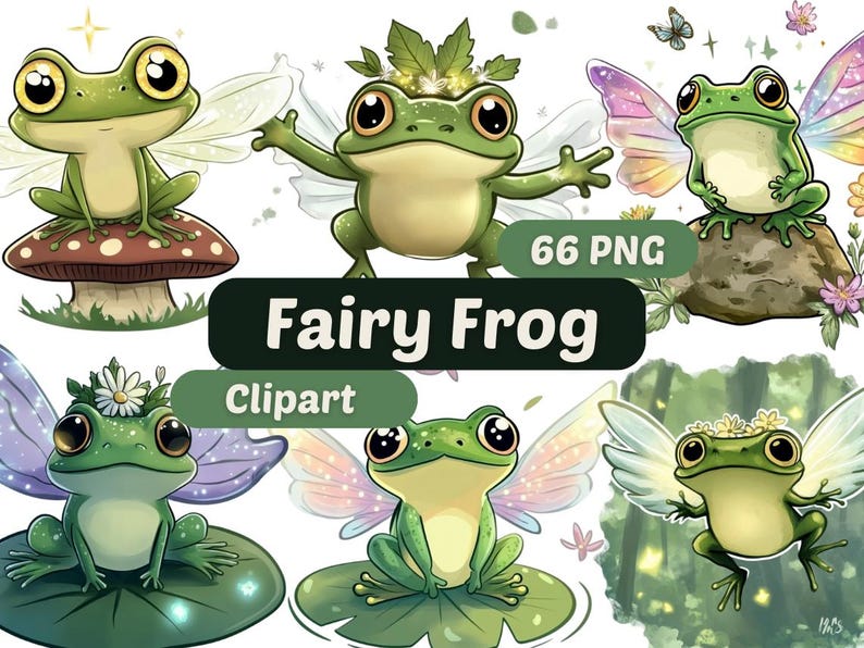 Fairy Frog Clipart | Cute Frog PNG | PNG Bundle | Cute Frog | Funny ...