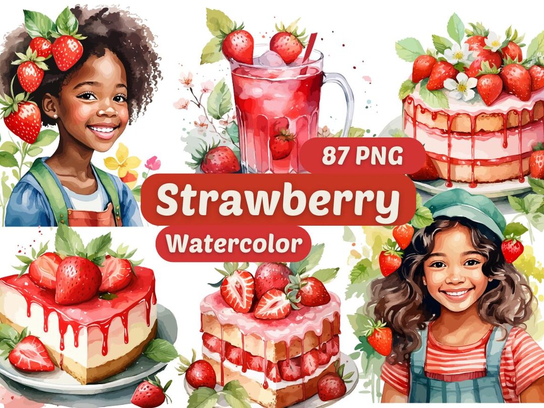 Strawberry Watercolor Clipart | Strawberry Clipart | PNG Bundle | Cute ...