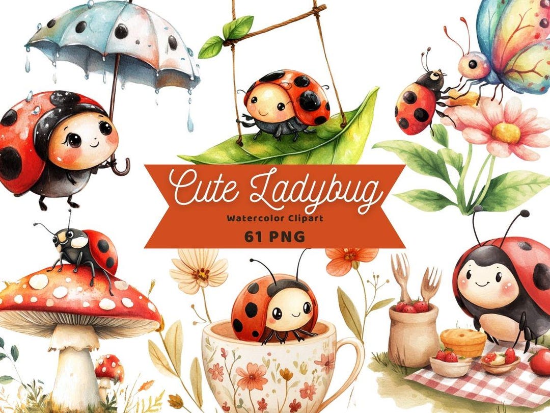 Ladybug Watercolor Clipart | Sticker | PNG Bundle | Animal Clipart ...
