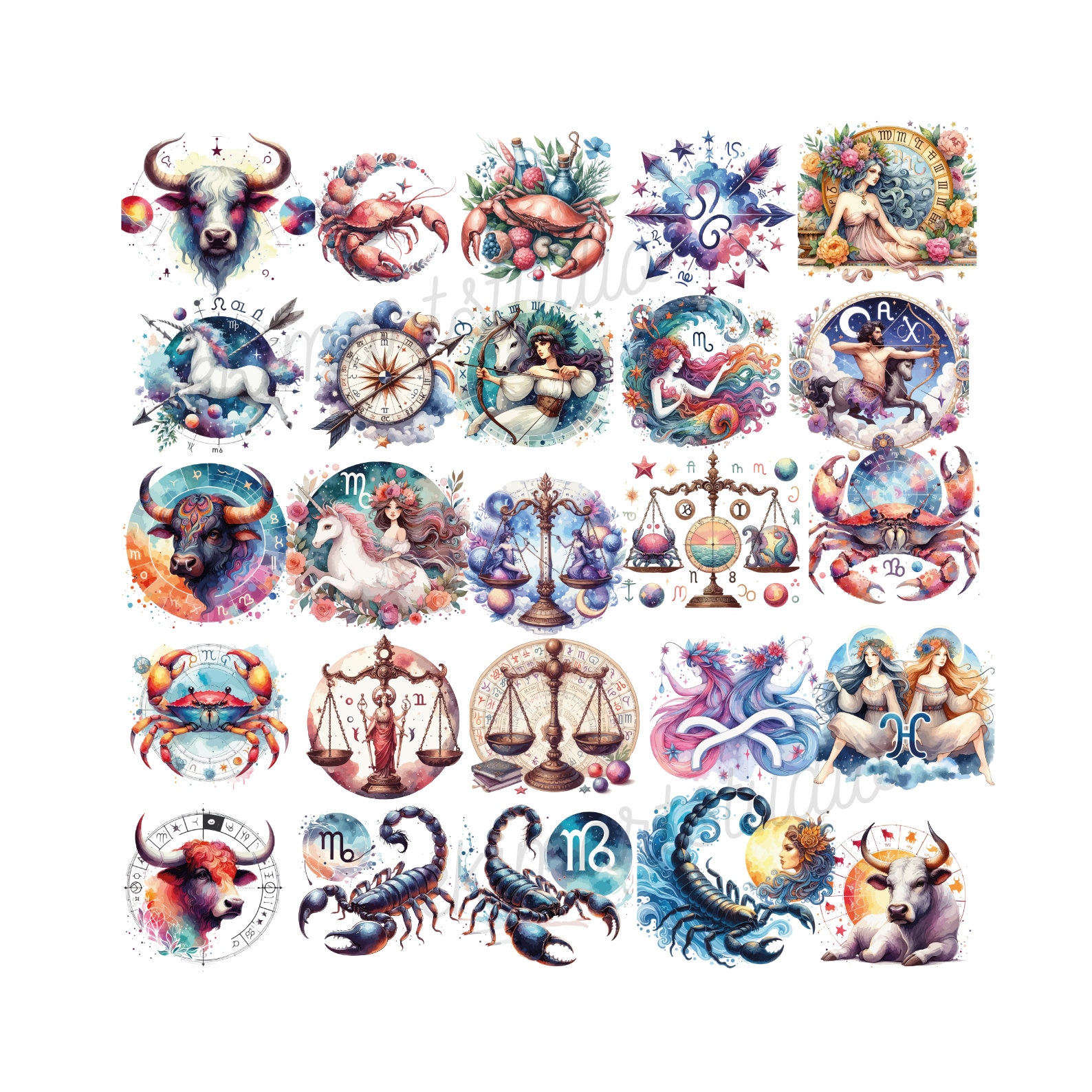 Zodiac Sticker | Horoscopes Clipart | PNG Bundle | Digital Download ...