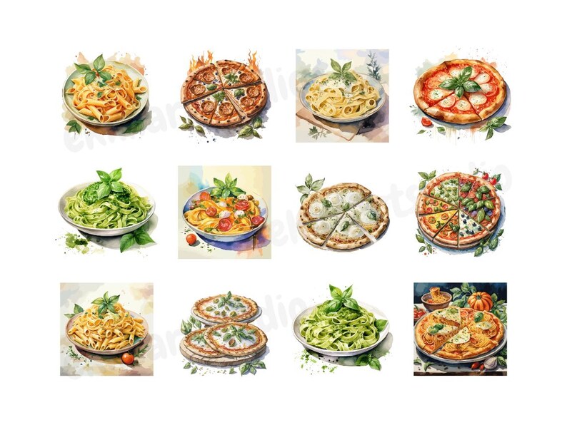 Italian Food Watercolor Clipart | Food Clipart | PNG Bundle | Italian ...