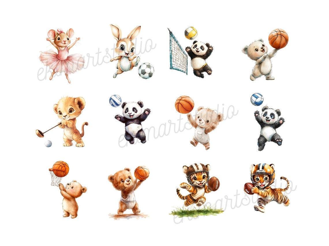 Sports Animals Watercolor Clipart | Sports Clipart | PNG Bundle ...