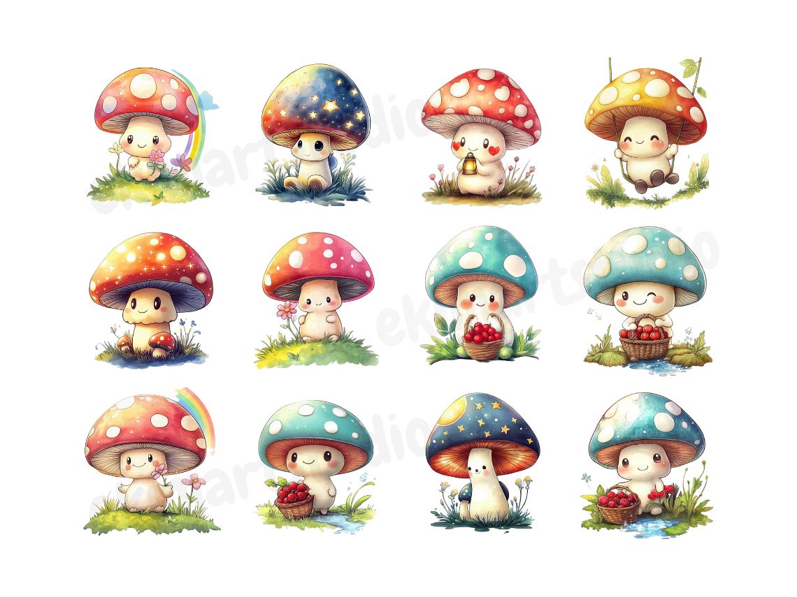 Cute Mushroom Clipart | Cute Mushroom PNG | PNG Bundle | Mushroom ...