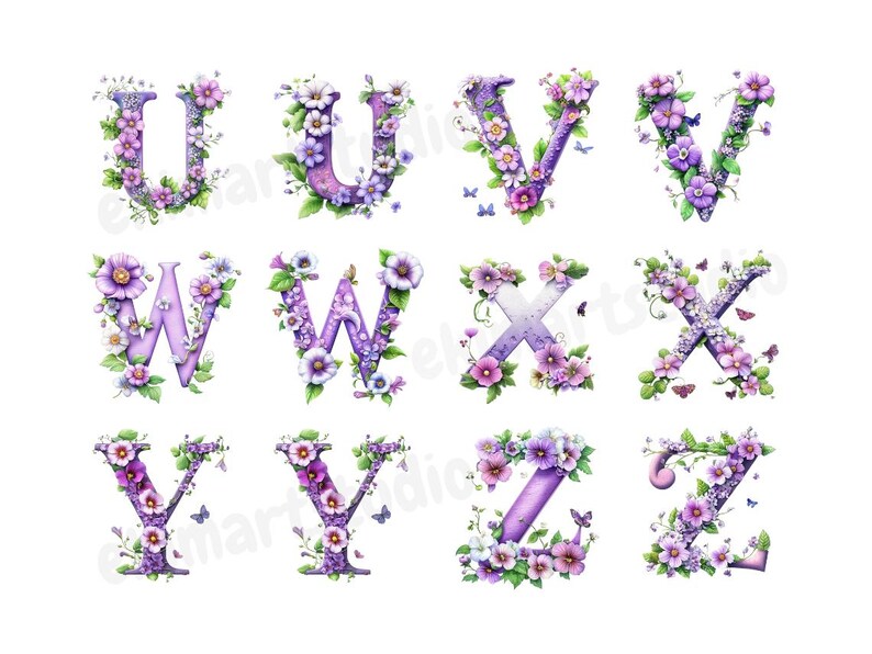 Floral Purple Alphabet Clipart | Floral Alphabet PNG | Alphabet PNG ...