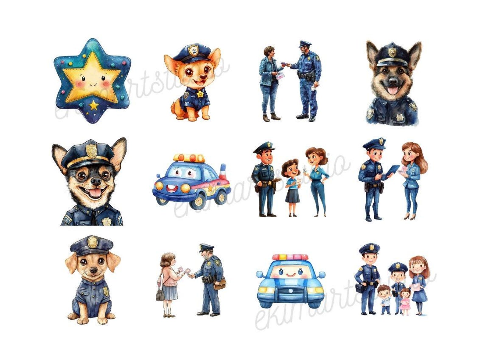 Police Station Watercolor Clipart | Police Kids Clipart | PNG Bundle ...