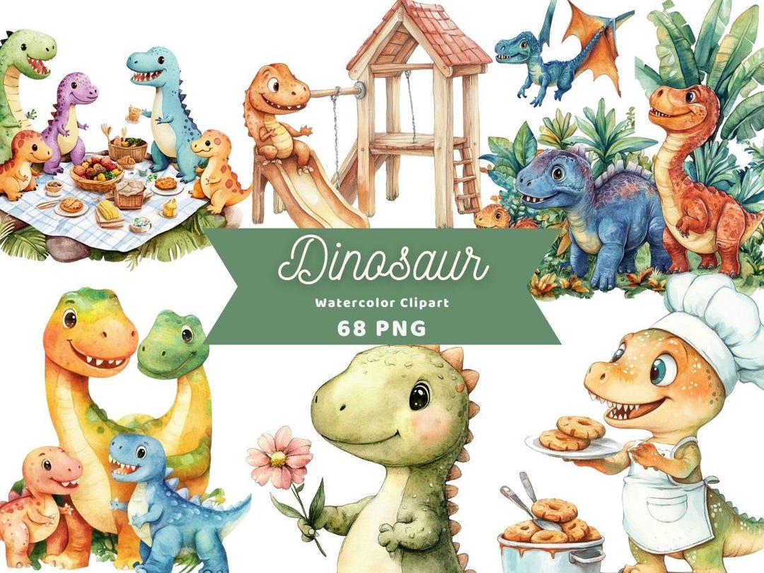 Dinosaur Watercolor Clipart | Sticker | PNG Bundle | Animal Clipart ...