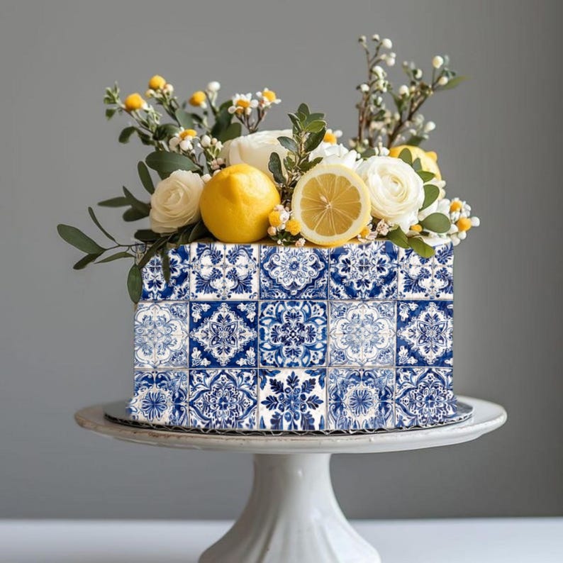 Mediterranean Wedding Cake Printable Design I Mediterranean Tiles I ...