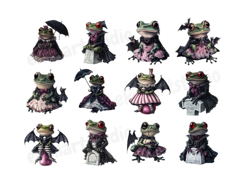 Gothic Frog Clipart | Cute Gothic Frog PNG | PNG Bundle | Gothic Frogs ...