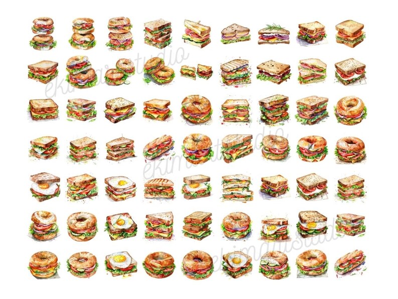 Sandwich Watercolor Clipart | Sticker | PNG Bundle | Digital Download ...