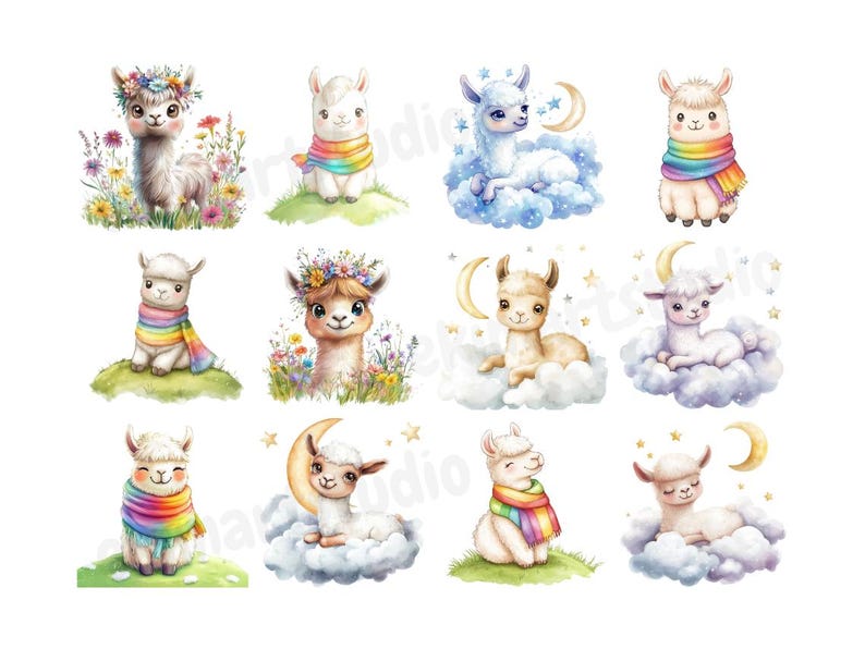 Llama Watercolor Clipart | Llama Animal PNG | PNG Bundle | Baby Llama ...